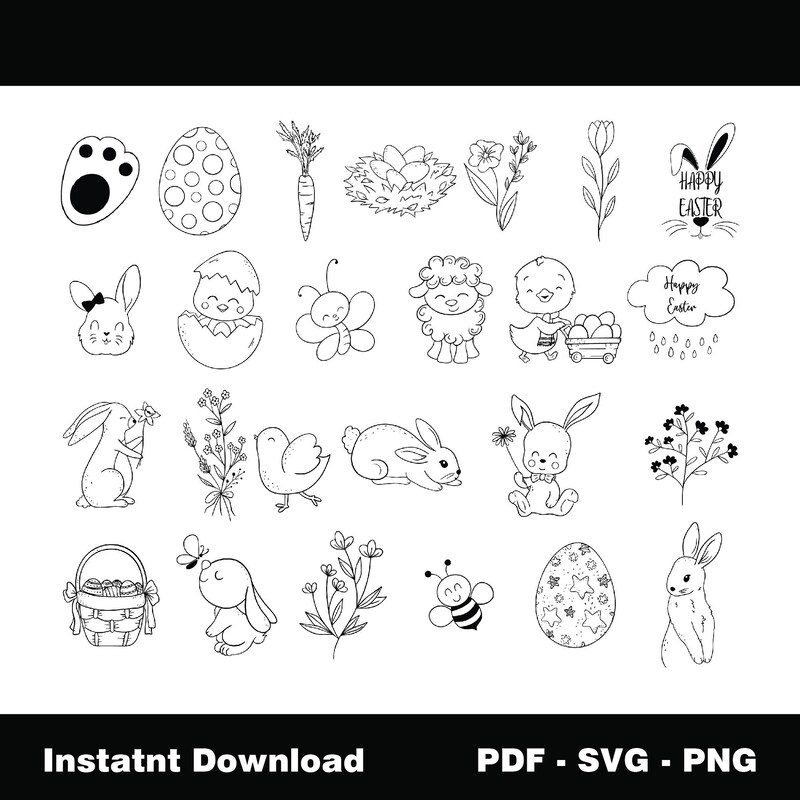 Black and White Easter Clipart - Etsy