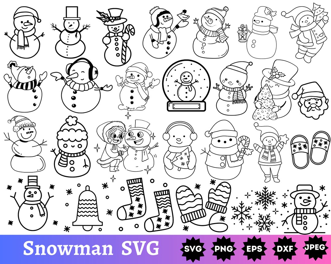 Snowman SVG Snowman Outline SVG Winter Clipart Snowman Line Art Snowman ...