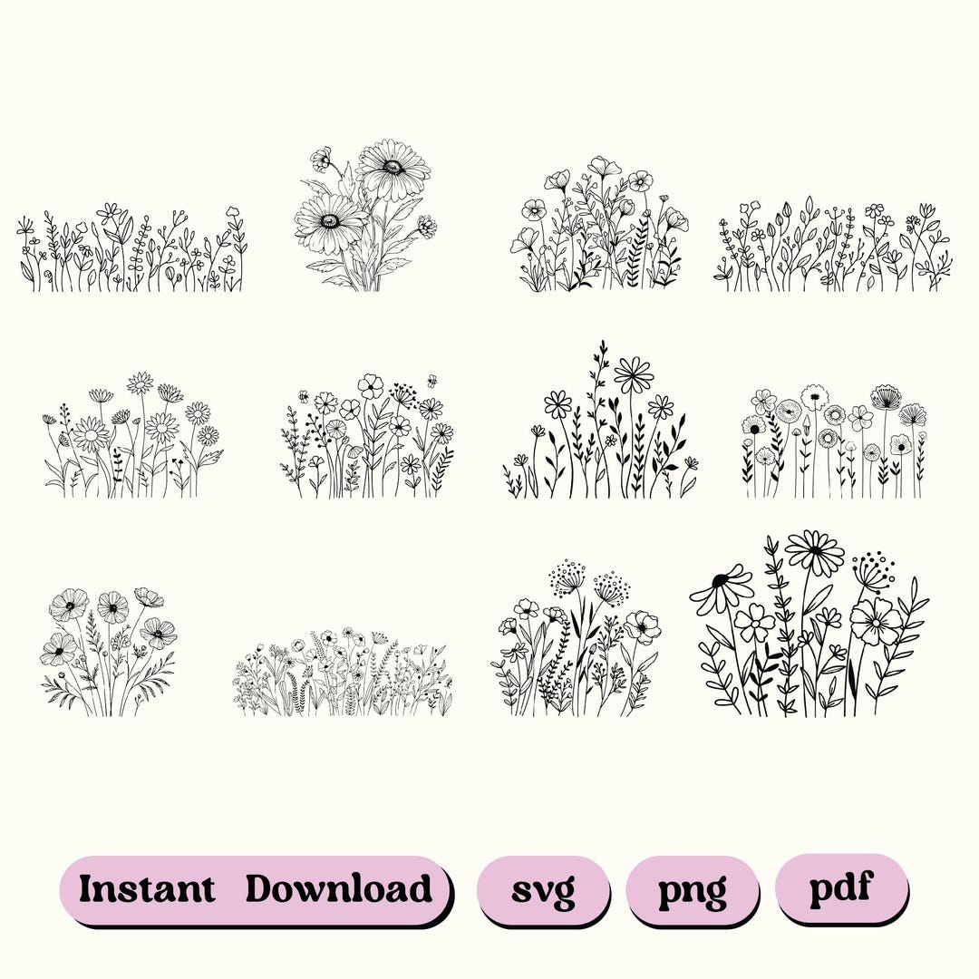 Wildflower Svg Bundle, Flower Svg, Floral Svg Bundle, Minimalist Flower ...