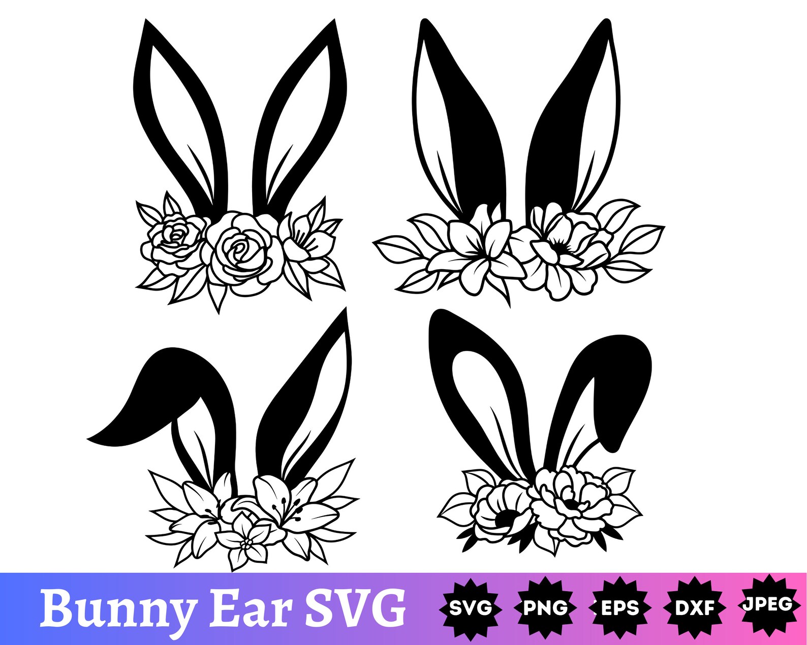 Floral Bunny Ear SVG Bunny SVG Easter SVG Rabbit Ear Svg Easter Bunny ...