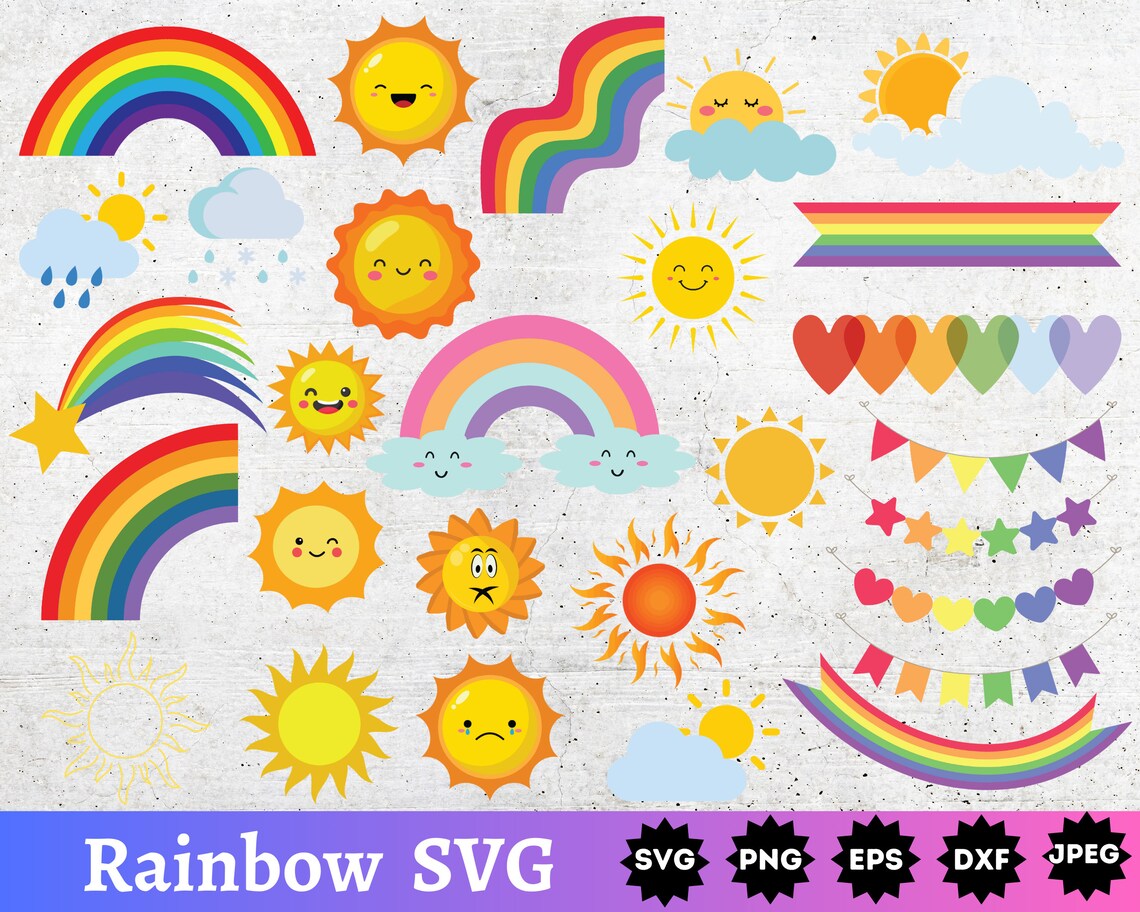 Rainbow SVG Bundle Sun SVG Cloud SVG Weather Svg - Etsy