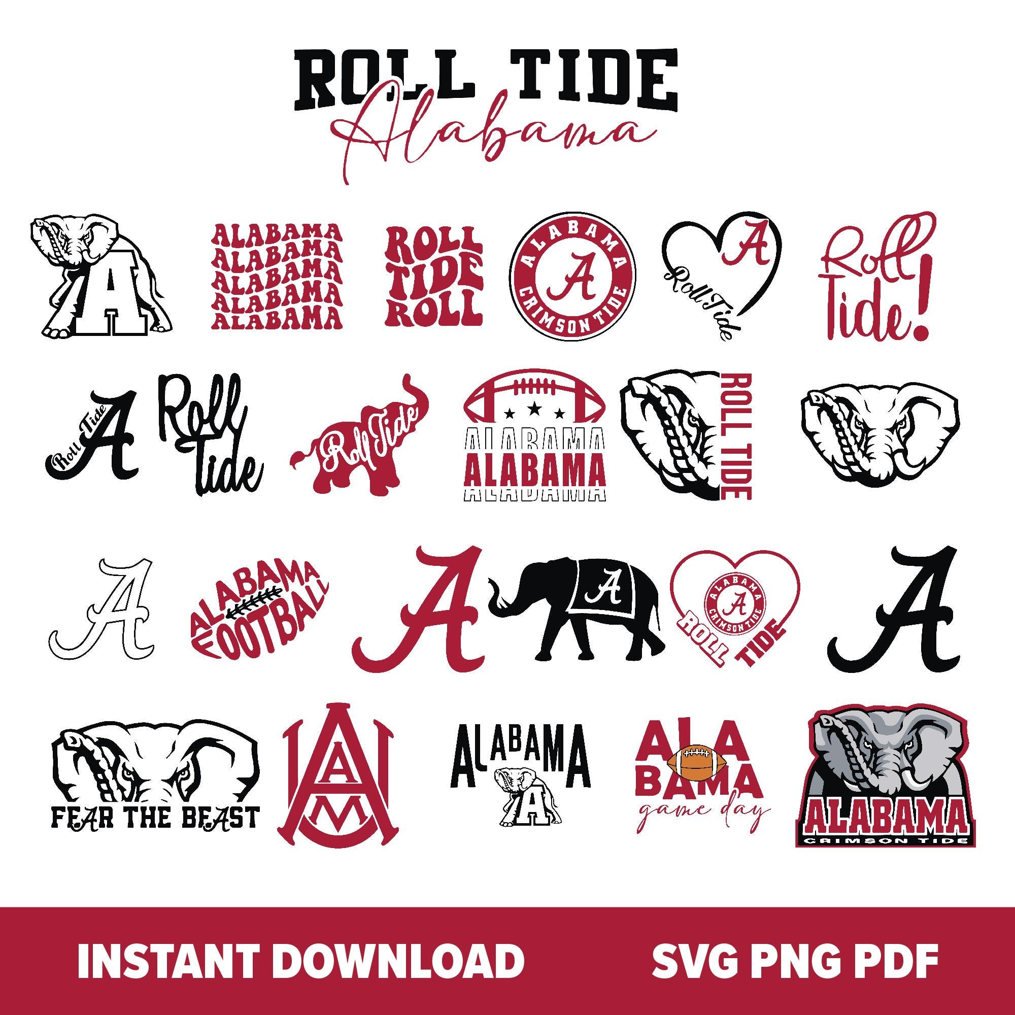 Alabama Crimson Tide SVG, Roll Tide PNG, Football Graphics (digital ...