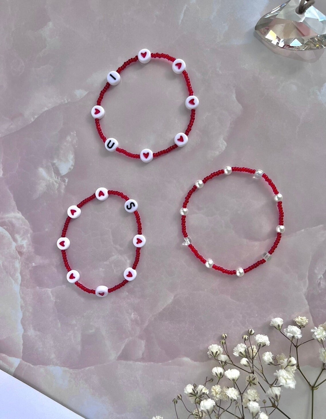 Heart Beats: ILU or Initials | Heart Beads, Friendship Bracelet, Dainty ...