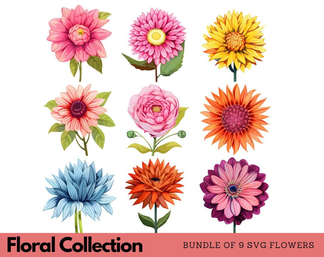 Flowers SVG Bundle - Set / Bundle of 9 SVG Files - Etsy