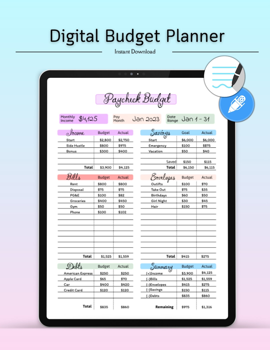 Digital Budget Planner for Goodnotes, Paycheck Budget, Finance Planner ...
