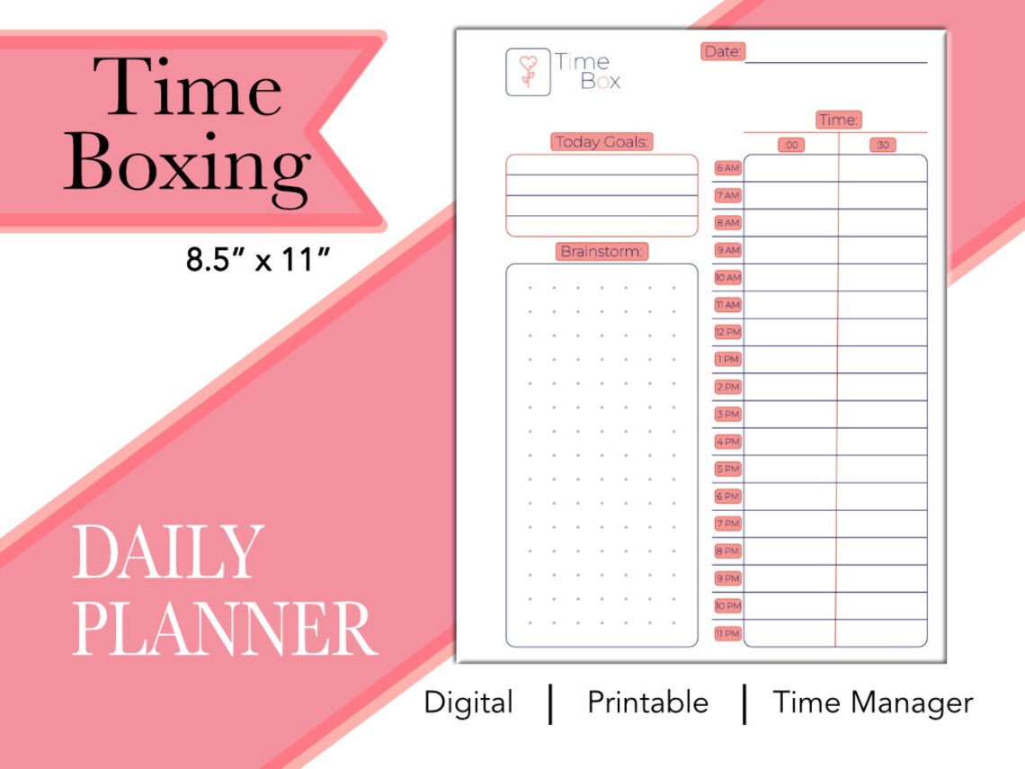 Time Boxing Daily Planner Digital Printable Template Pomodoro Technique ...