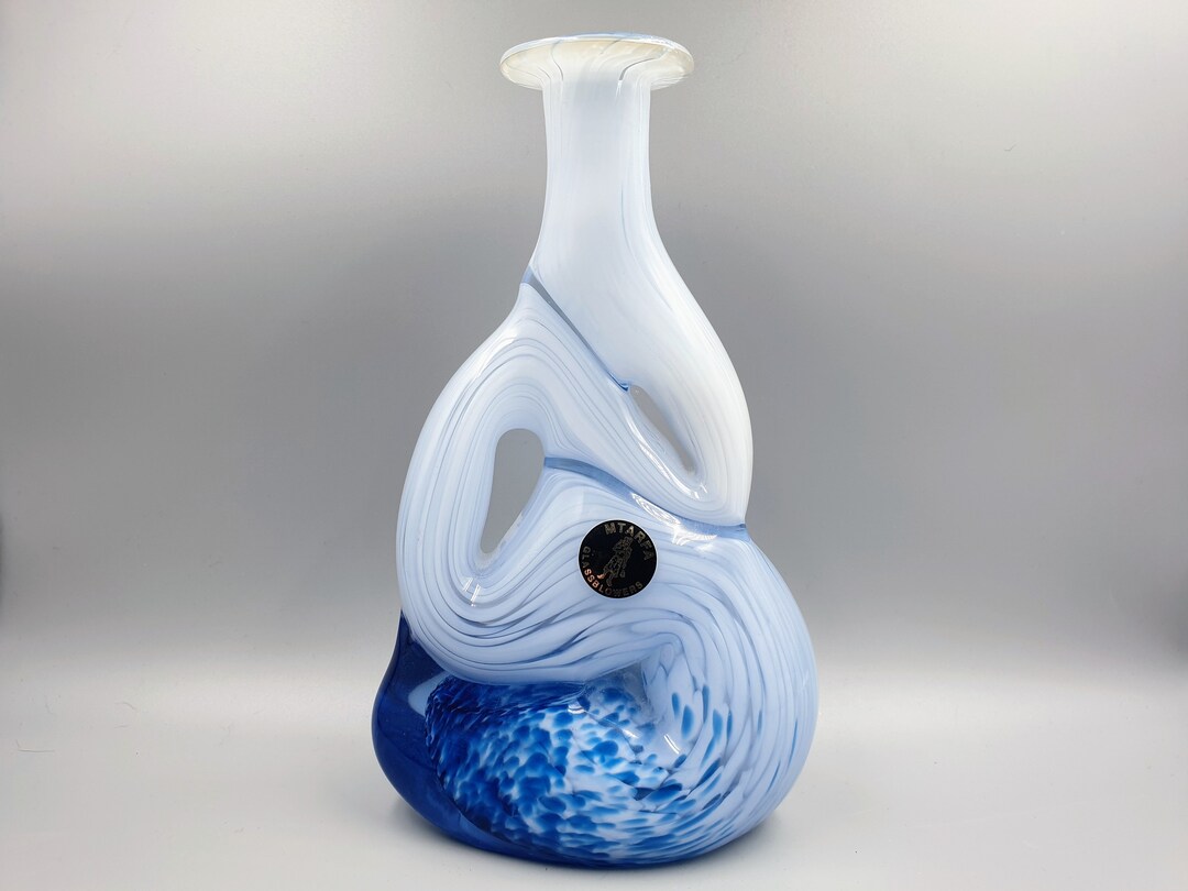 1980s MTARFA Organic White & Blue Glass Vase Vintage Maltese - Etsy