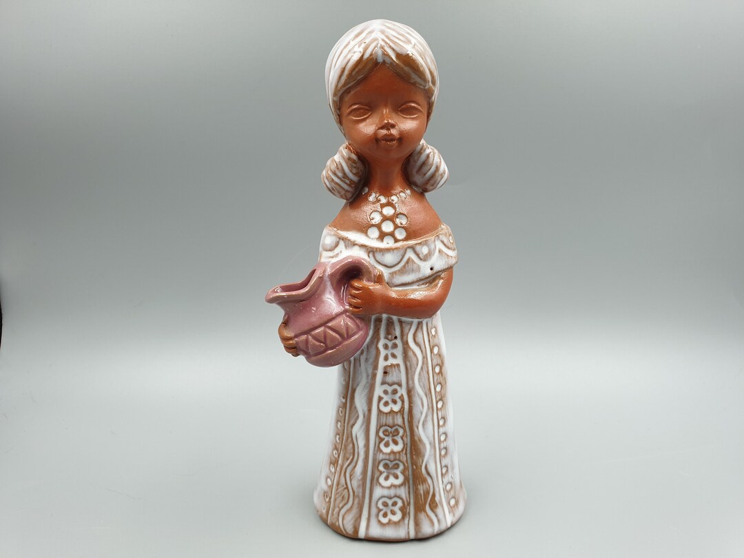 Vintage Ceramic Figurine of a Woman Holding a Jug - Etsy