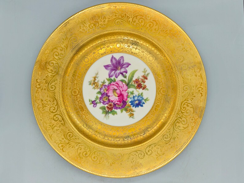 1920s Springer & Co Elbogen Czechoslovakia Porcelain Dinner Plate With Floral and Gold ...