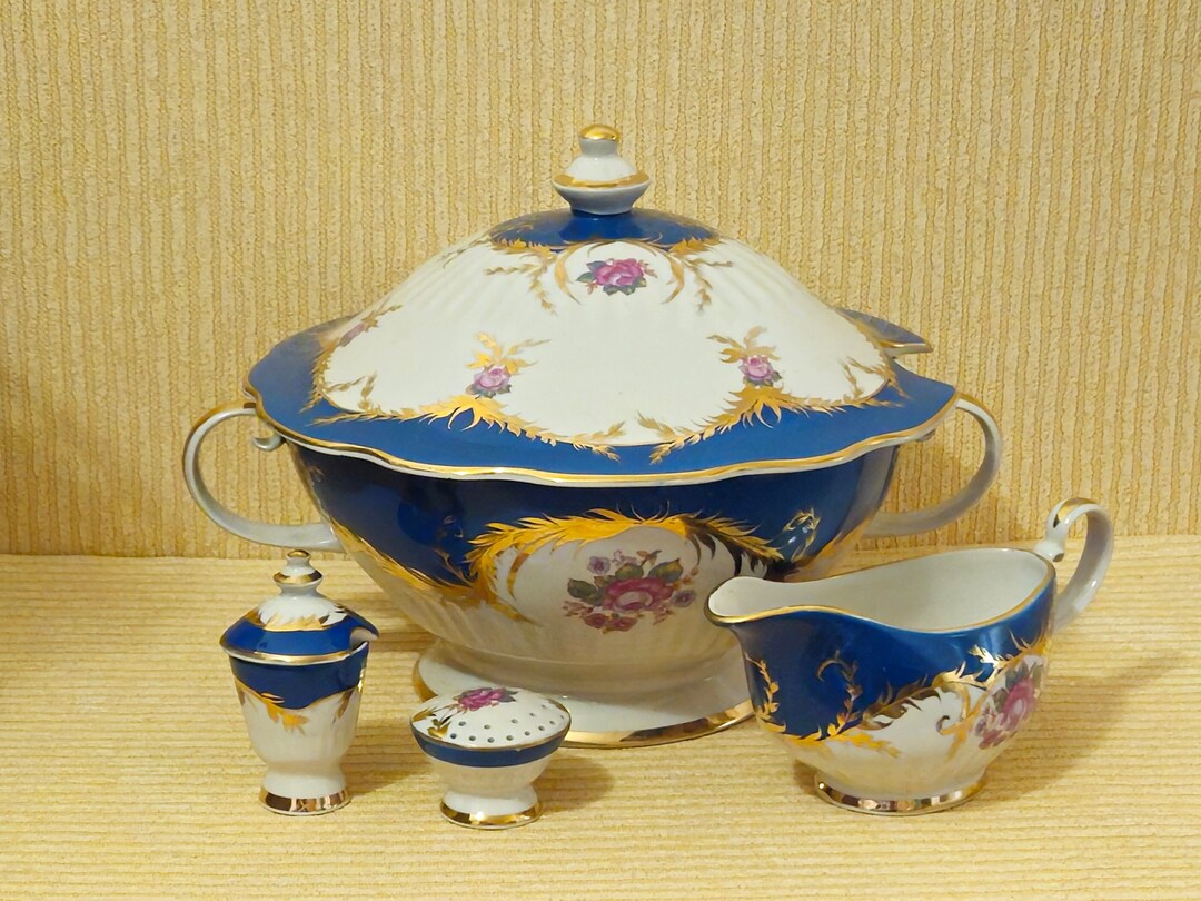 1960s Korosten Ukraine Porcelain Tureen, Sugar Bowl, Gravy / Sauce Boat ...