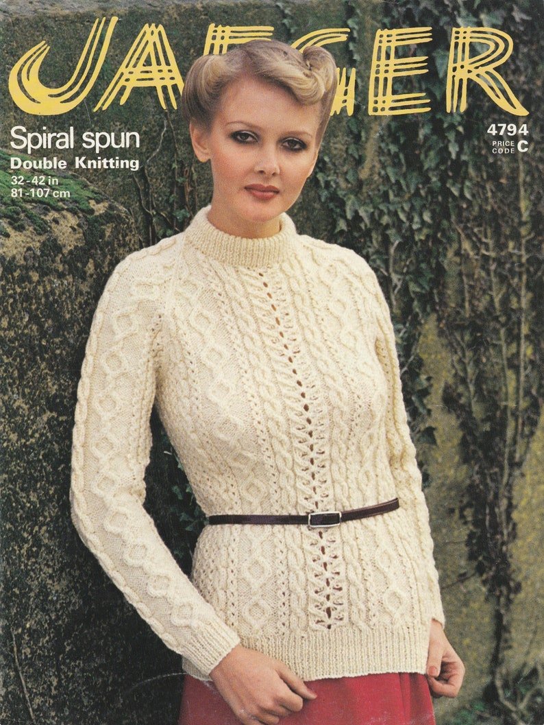 Jaeger 4794 DK Aran for Fashion, Women's Vintage Cable Sweater Knitting ...