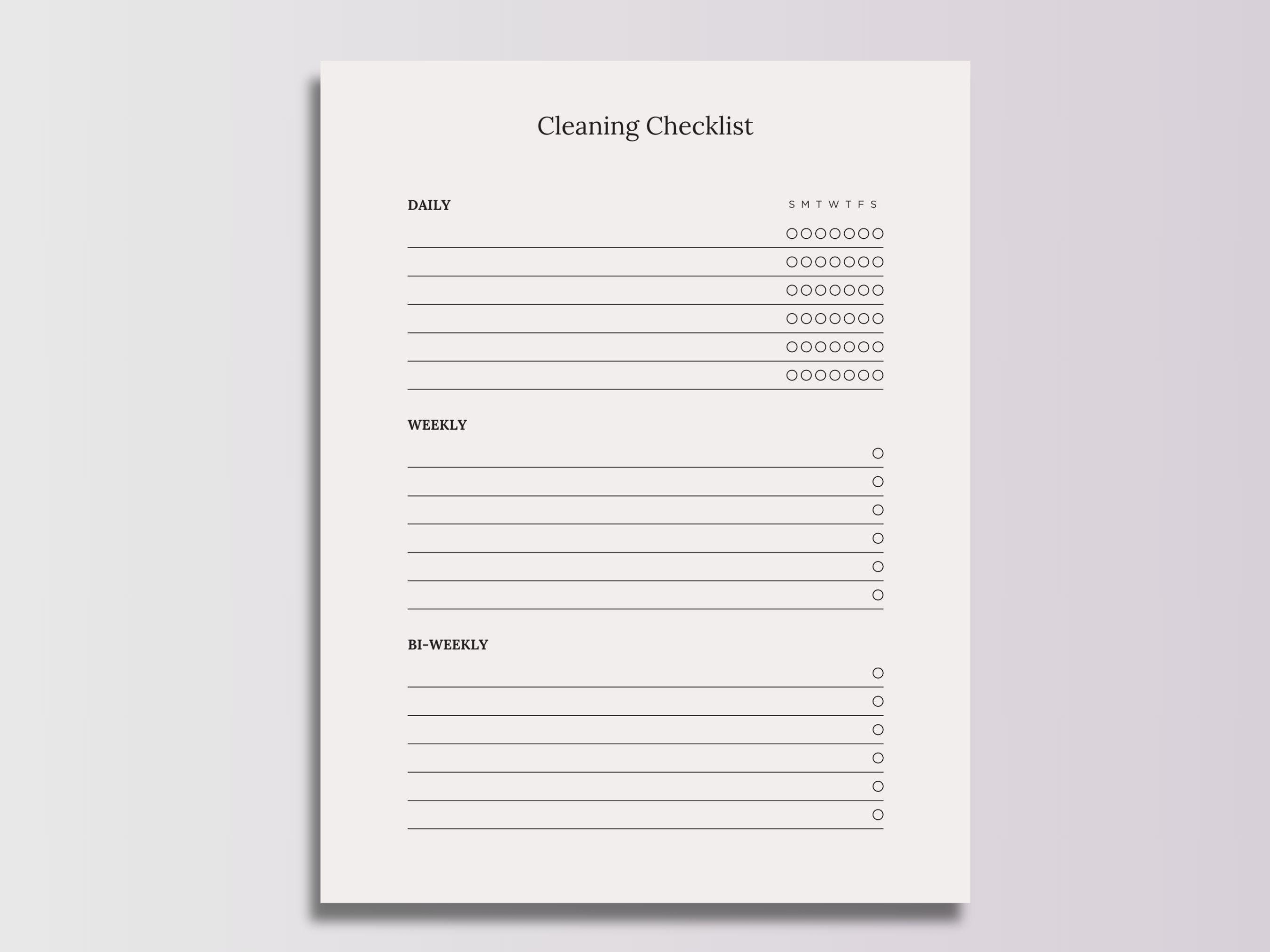 Minimalistic Cleaning Checklist, Daily Weekly Bi-weekly Tracker ...
