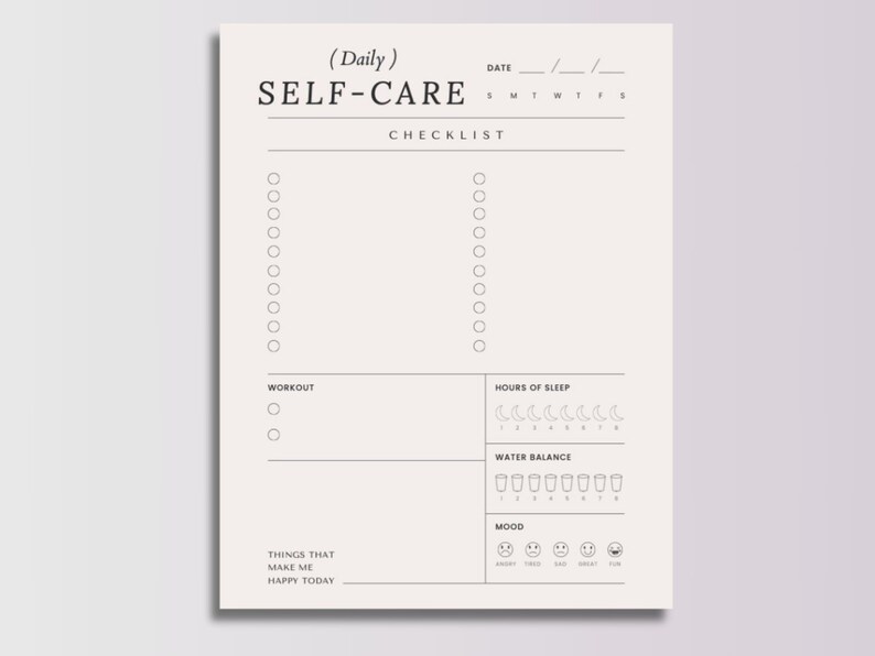 Daily Self Care Tracker, Instant Download File, Organize Self Care ...