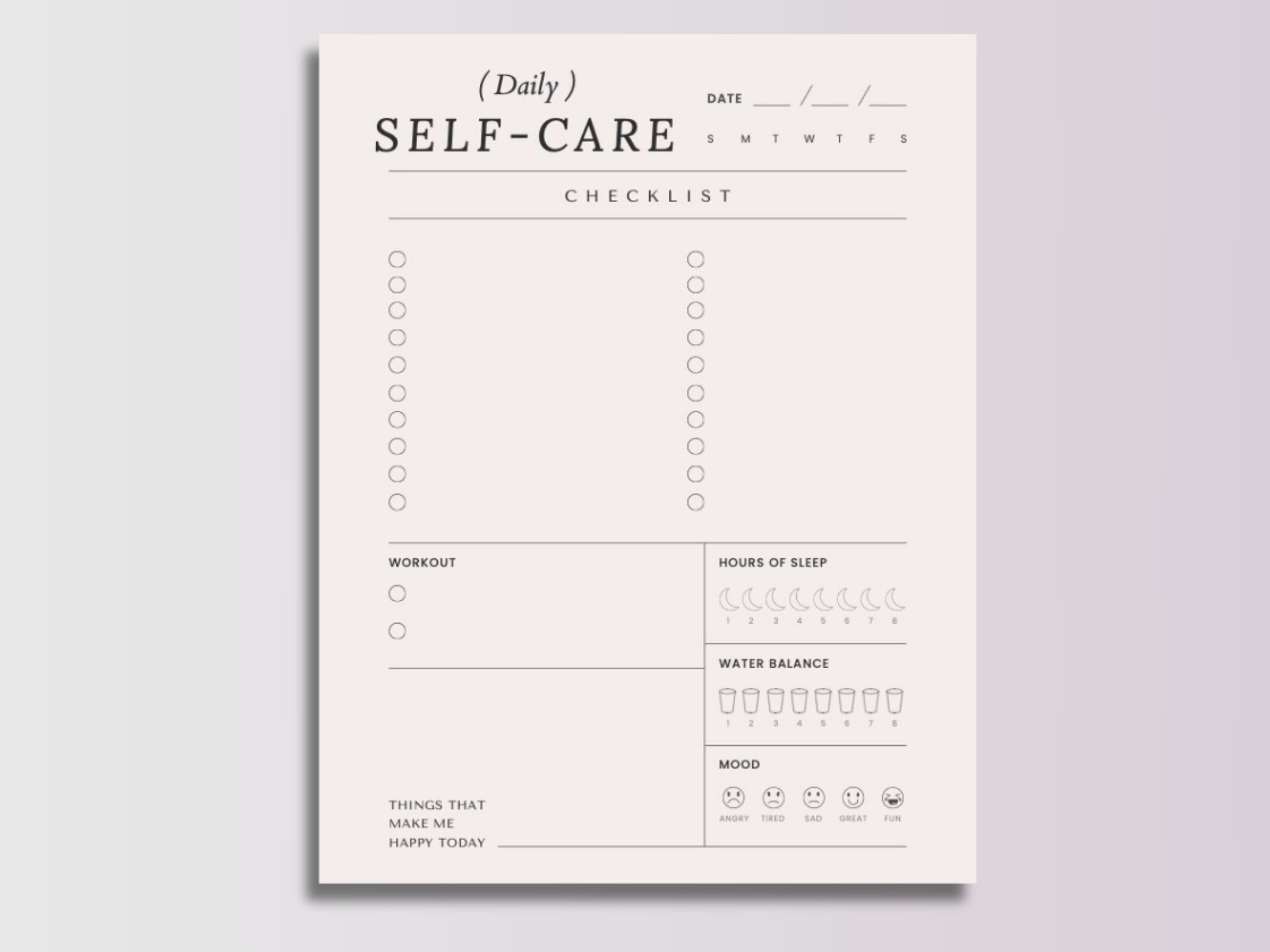 Daily Self Care Tracker, Instant Download File, Organize Self Care ...