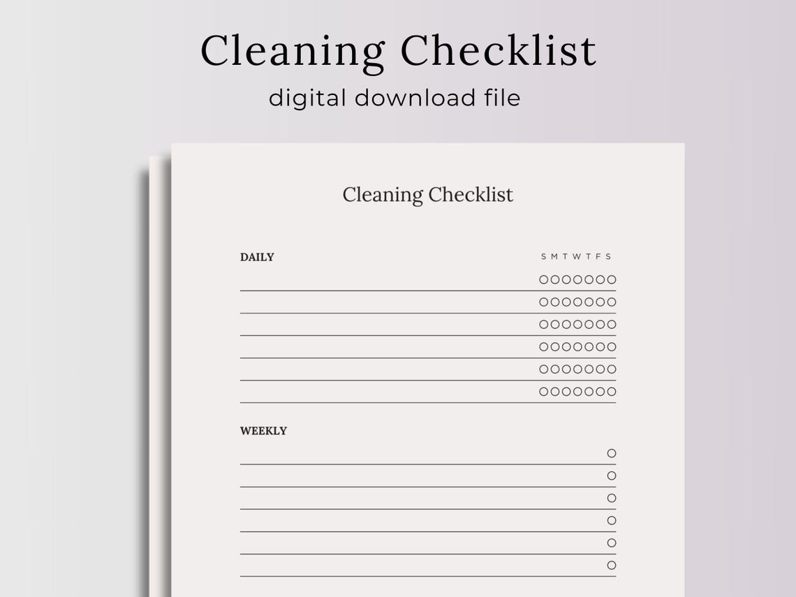 Minimalistic Cleaning Checklist, Daily Weekly Bi-weekly Tracker ...