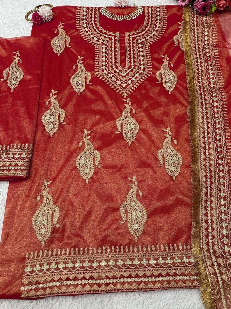 Un-stitched Salwar Kameez – FAST SHIPPING - Jimi Chu Organza Silk Suit ...