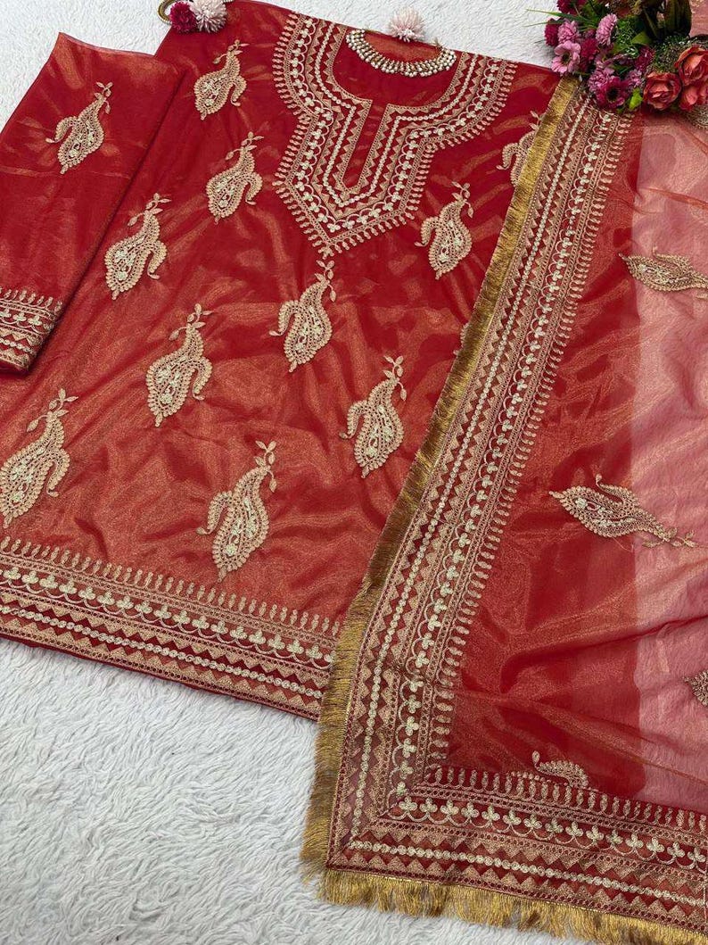 Un-stitched Salwar Kameez – FAST SHIPPING - Jimi Chu Organza Silk Suit ...