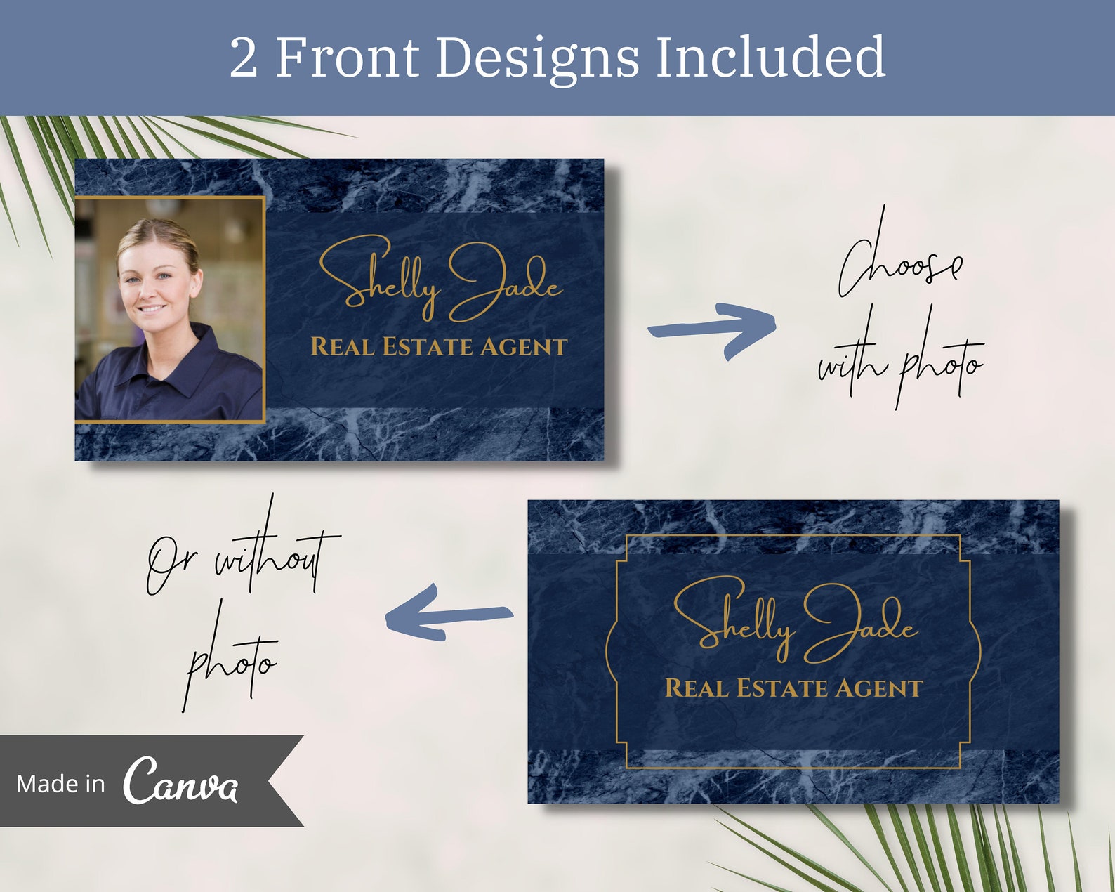 4 Real Estate Business Card Template Navy Blue Marble | Realtor ...