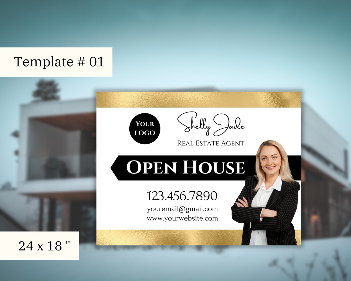 2 Luxury Open House Yard Sign Templates in Gold Editable in Canva ...