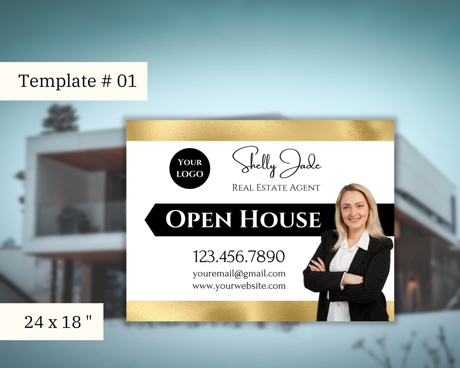 2 Luxury Open House Yard Sign Templates in Gold Editable in Canva ...
