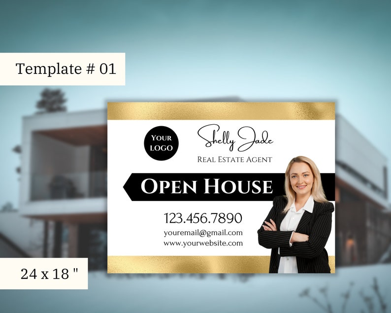 2 Luxury Open House Yard Sign Templates in Gold Editable in Canva ...