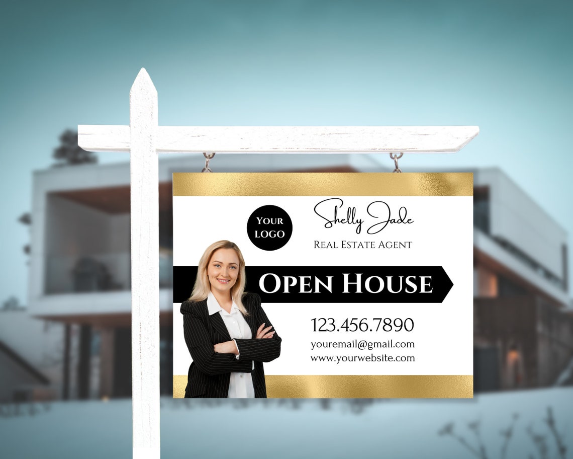2 Luxury Open House Yard Sign Templates in Gold Editable in Canva ...