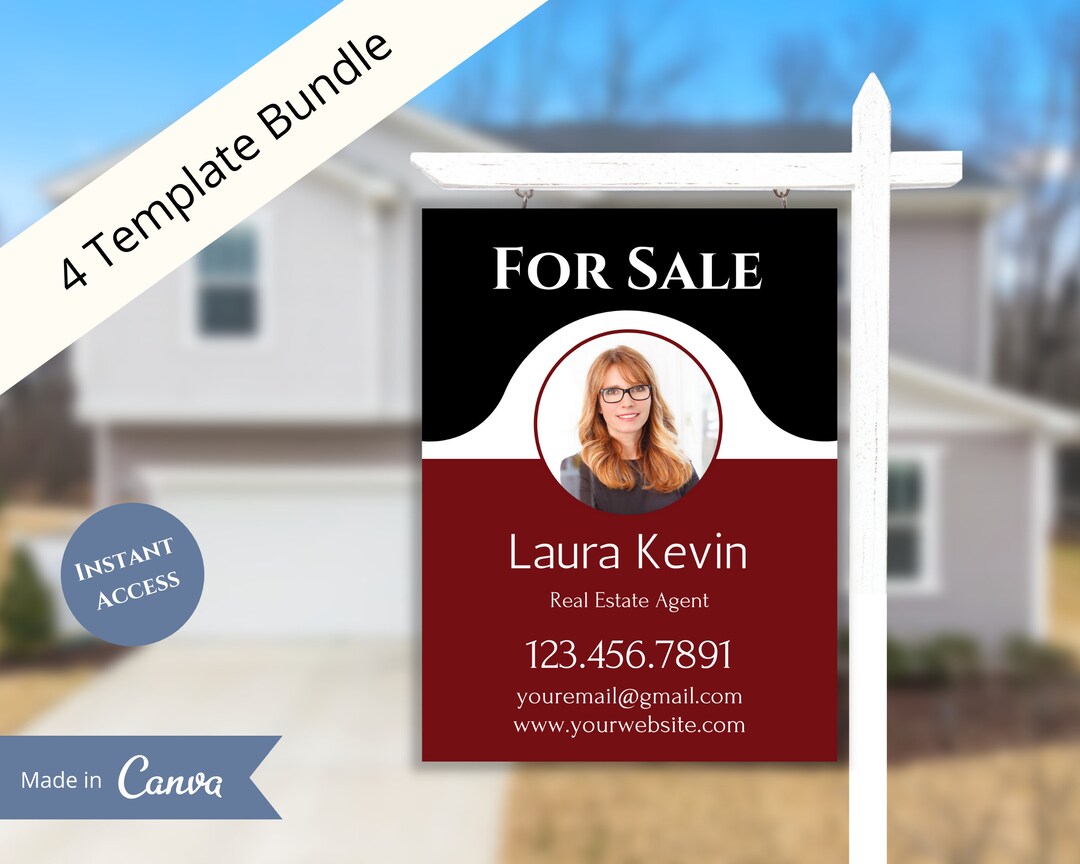 4 for Sale Realtor Yard Sign Templates Bundle Editable in Canva | Real ...
