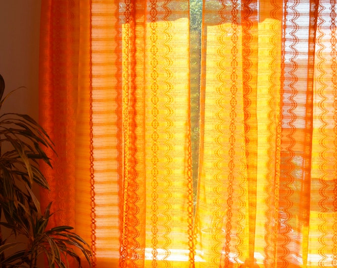 Orange Net Curtains Vintage 70s Curtains Retro Drapes Scandinavian ...