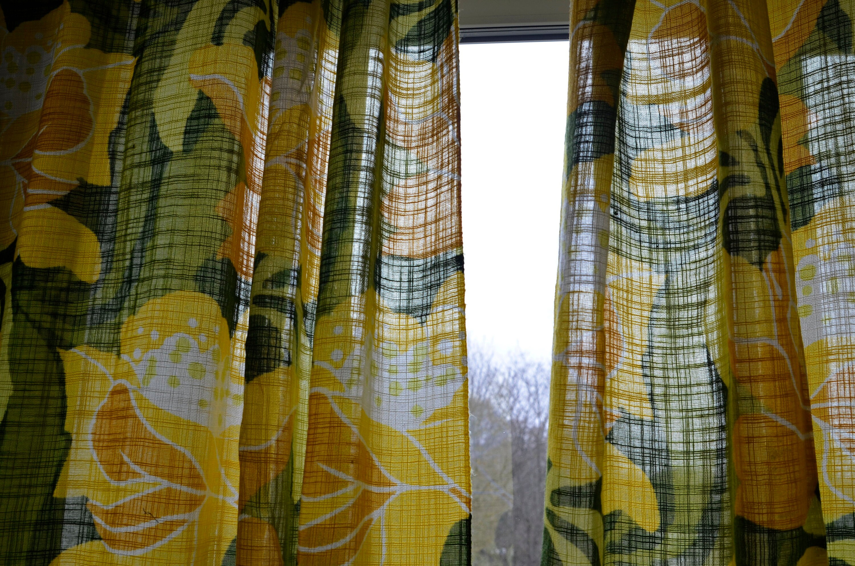 Vintage Floral Curtains Pair of Two Panels 70s Short Drapes ...