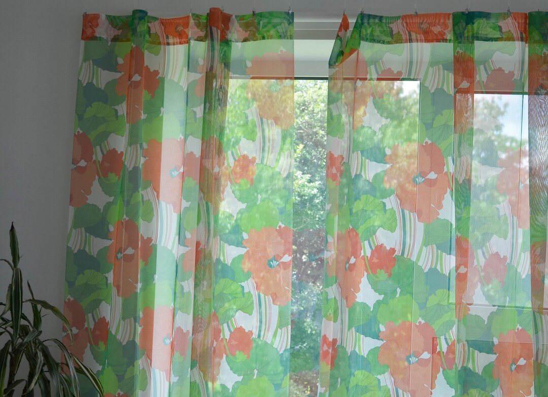 Vintage Floral Curtains Pair of Two Panels 70s Retro Drapes Short 1970s ...