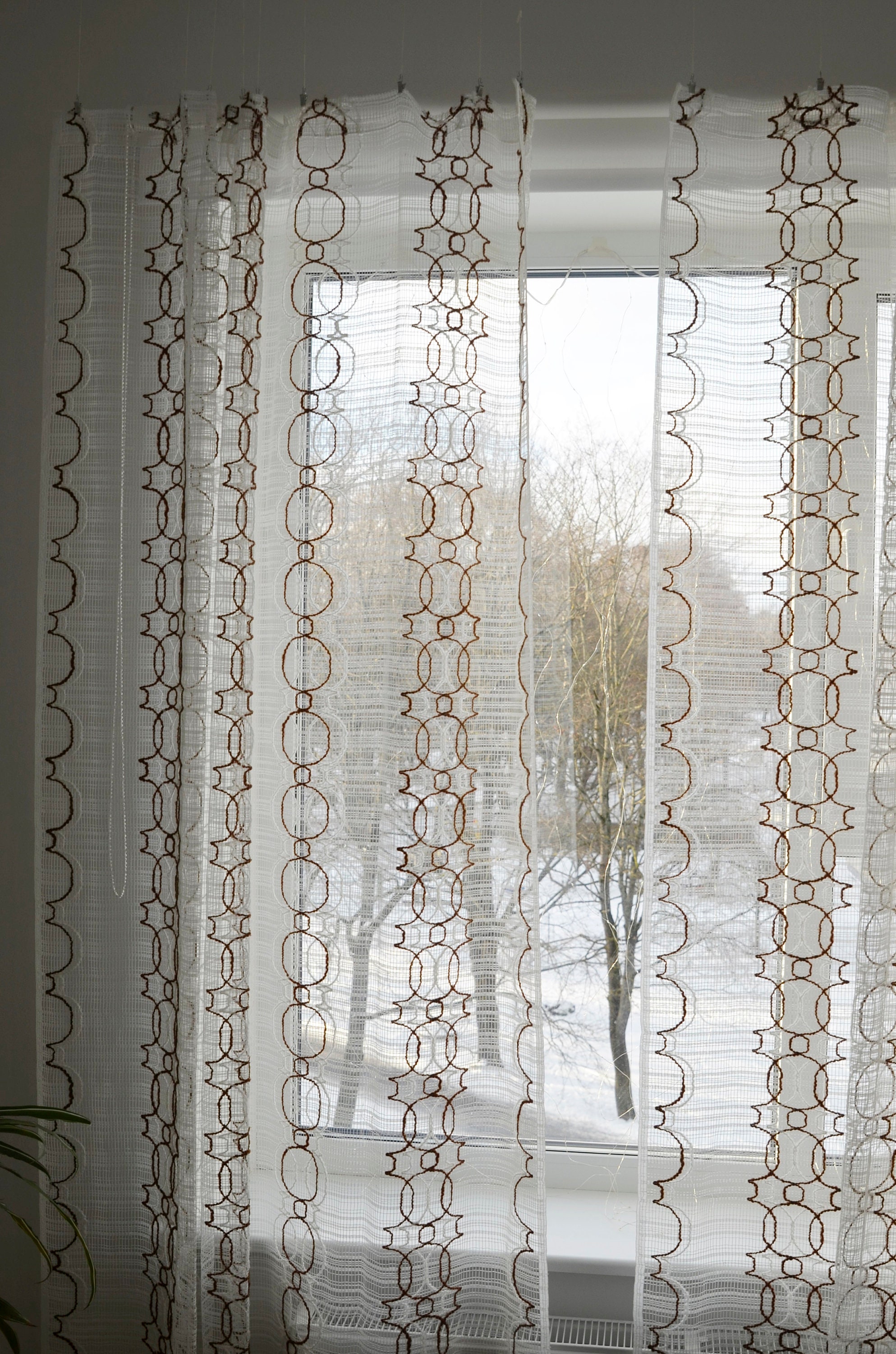 Vintage Net Curtains White Circle Pair of 2 Panels 70s Retro Drapes ...