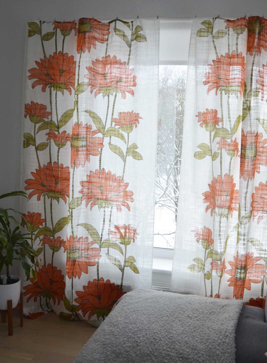 Vintage Floral Curtains Pair of Two Panels 70s Drapes Long Scandinavian ...