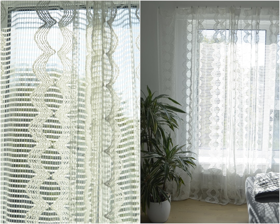 Vintage Net Curtains White Circle Print Pair of 2 Panels 70s Retro ...