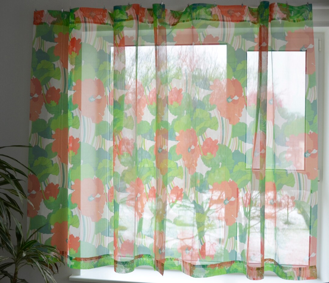 Vintage Floral Curtains Pair of Two Panels 70s Retro Drapes Short 1970s ...