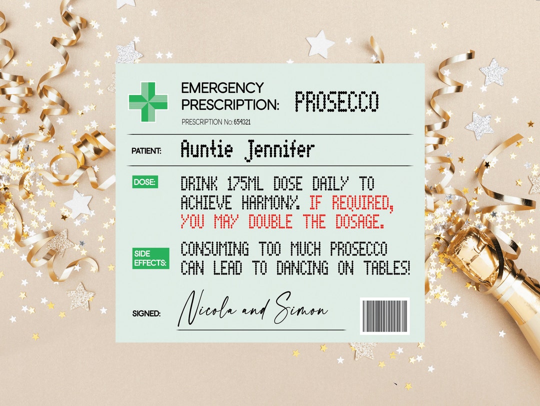 A Personalised Prescription Prosecco Label for Celebrations, Birthdays ...