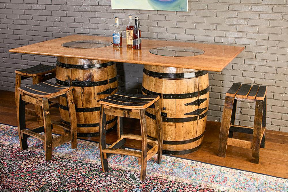 Whiskey Barrel Dining Table Set: Solid Oak Top & Distillery Stamps - Etsy