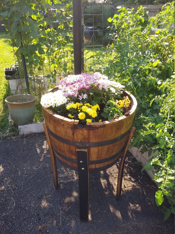 Elevated Bourbon Barrel Planter Etsy