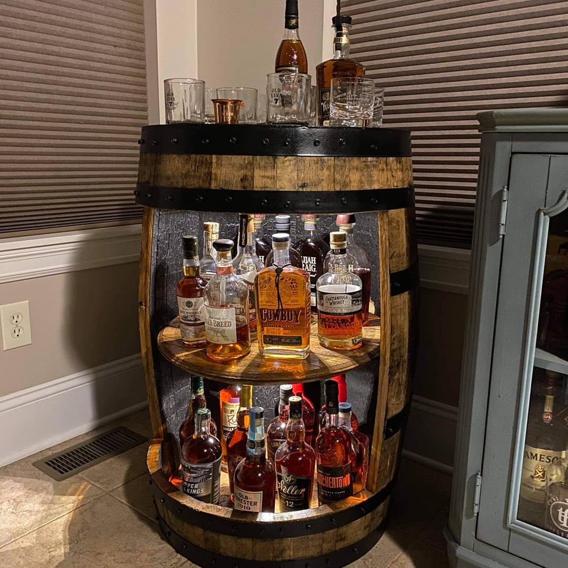 Bourbon Barrel Display Cabinet Whiskey Barrel Bar Bourbon - Etsy