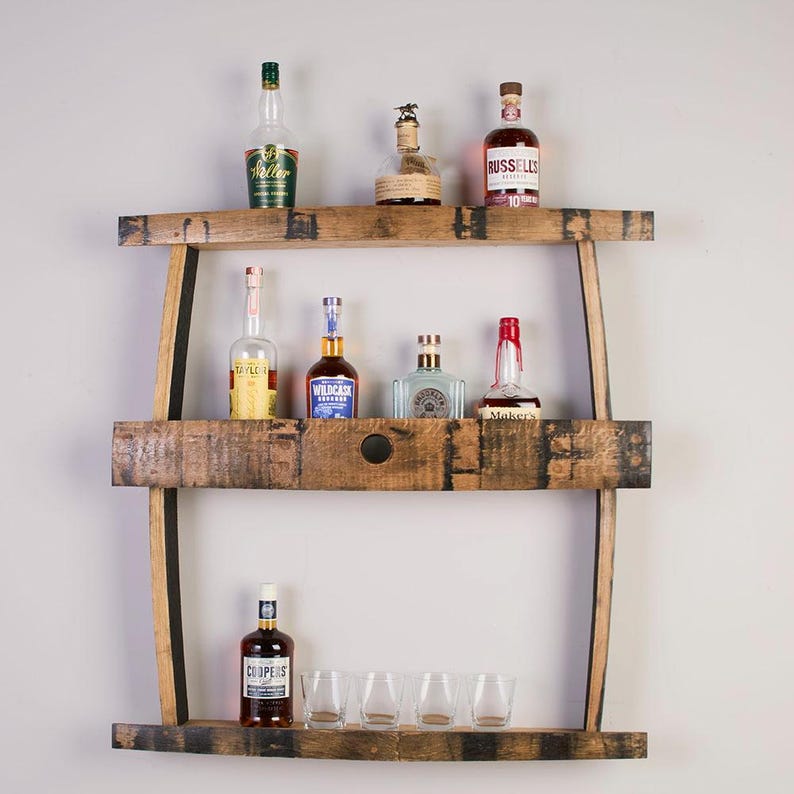 3-tiered Barrel Stave Shelf: Whiskey & Bourbon Display - Etsy
