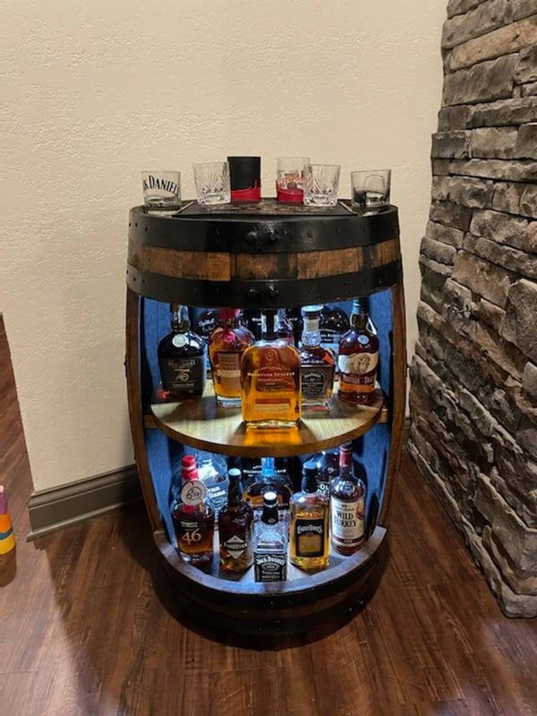 Bourbon Barrel Display Cabinet With Lazy Susan, Whiskey Barrel Bar With ...