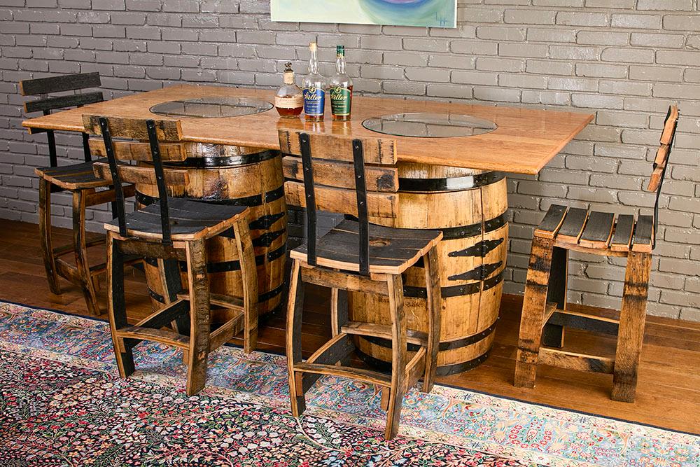 Whiskey Barrel Dining Table Set: Solid Oak Top & Distillery Stamps - Etsy