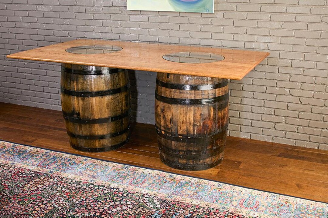 Double Whiskey Barrel Table: Bourbon Bar Dining Set - Etsy