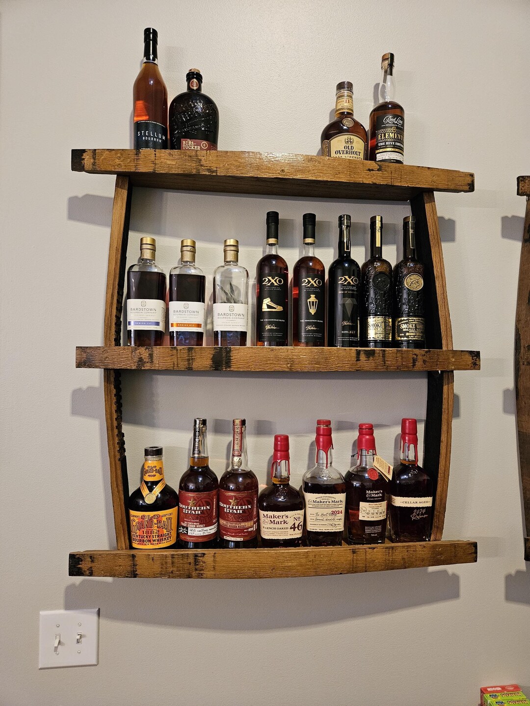3-tiered Barrel Stave Shelf, Whiskey Display, Bourbon Display, Whiskey ...
