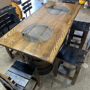 Double Whiskey Barrel Table: Bourbon Bar Dining Set - Etsy