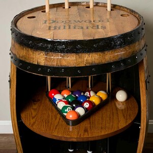 Whiskey Barrel Billiards Bar: Pool Stick & Liquor Cabinet - Etsy