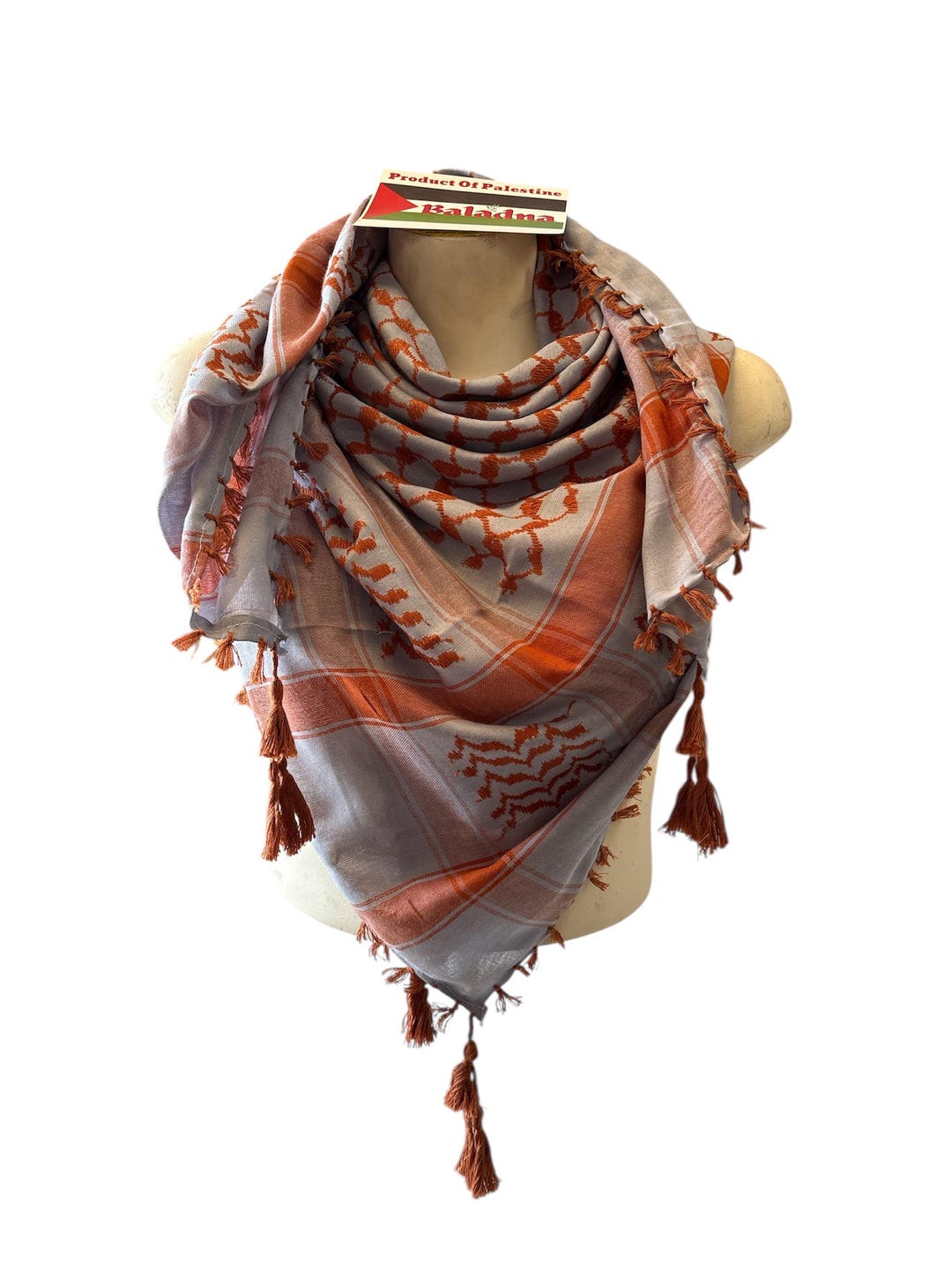 Woven Keffiyeh Copper on Light Blue With 4 Sides TN Tassels - 48"x48 ...