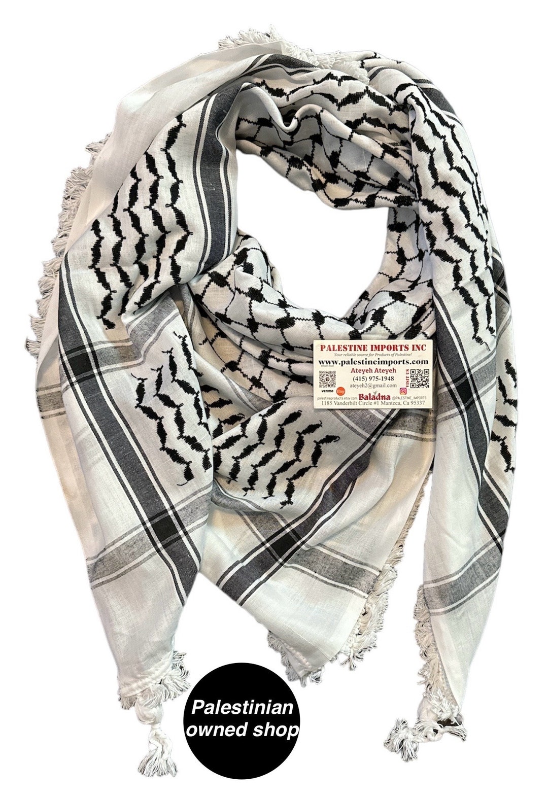 Hirbawi Traditional Black & White Kuffiyeh (original Palestine-made ...