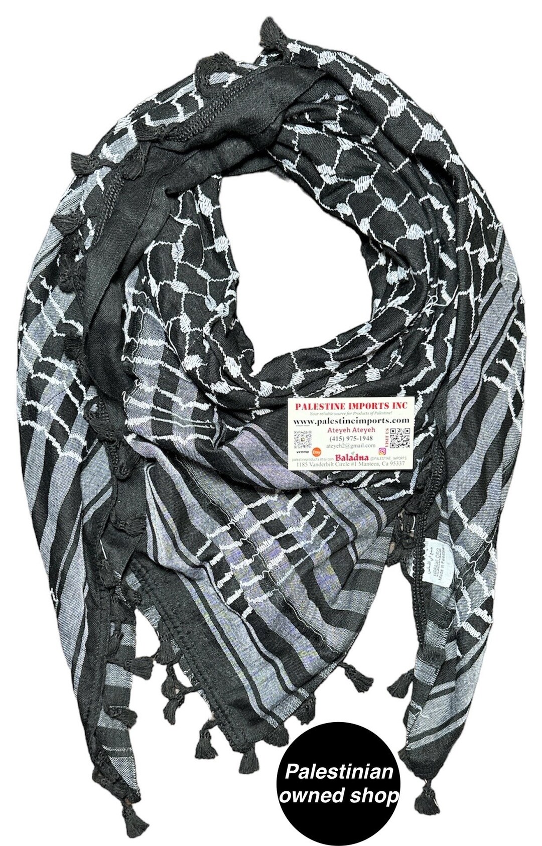 Hirbawi Inverted Black Kuffiyeh (original Palestine-made Kuffiyeh) 2-sided Tassels. Limit One ...