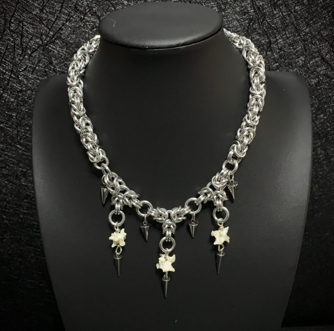 Handmade Python Bone Chainmail Necklace: Gothic Spike Jewelry - Etsy