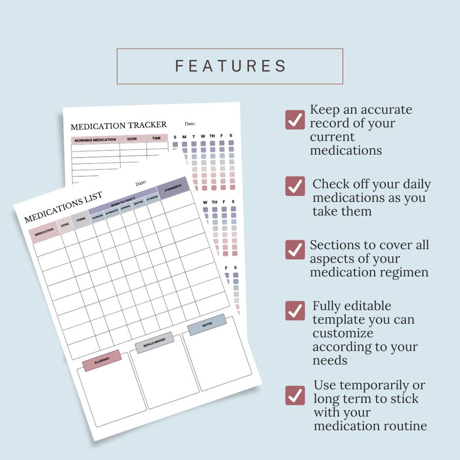 Medication Log | Medication Tracker | Editable Medication List Template ...